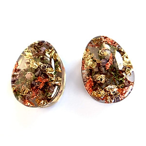 ETERNIADA Teardrop Heather Plugs Tunnels Wedding gauges Floral Resin Drop gauges Lilac Flower and Gold Flakes Plugs for Women Ear Plugs (22mm / 7/8" / Pair)