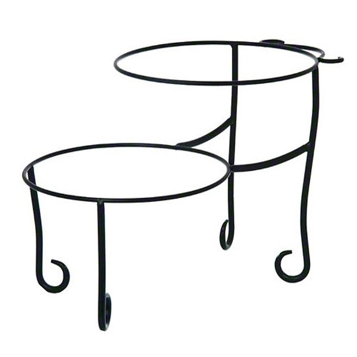 American Metalcraft TLSP1219 Wrought Iron Pizza Stand with Curled Feet, Two-Tier, 12" H x 19" W, Black