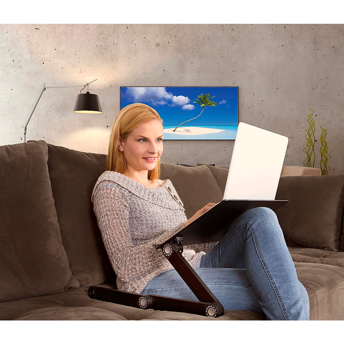 WorkEZ BEST Adjustable Laptop Stand Lap Desk for Bed Couch with Mouse Pad ergonomic height angle tilt aluminum desktop riser tray portable computer riser table cooler cooling folding holder black