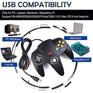 2 Pack Classic N64 Controller, miadore N64 Wired USB PC Game pad Joystick, N64 Bit USB Wired Game Stick Joy pad Controller for Windows PC MAC Linux Raspberry Pi 3 Sega Genesis (Clear Green/Black)