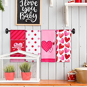 Whaline Valentine's Day Kitchen Towel Pink Heart Dot Stripe Dishcloth 28 x 18 Large Tea Towel Decorative Holiday Cloth Towel for Valentine's Day Wedding Kitchen Cooking Baking, 4 Pack