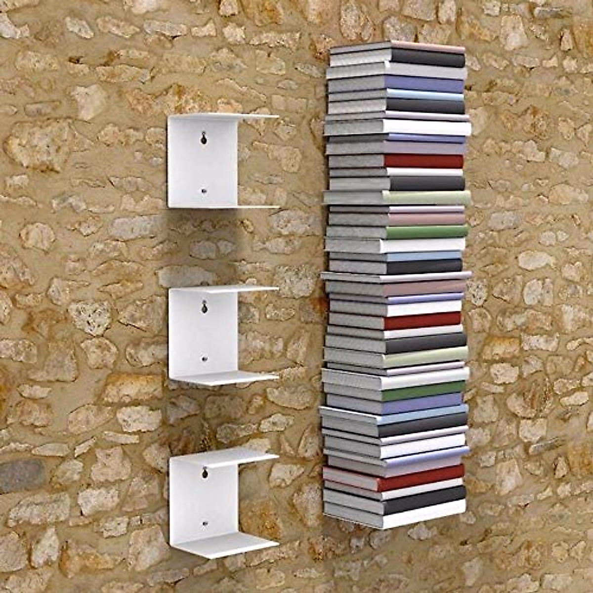 CraftVatika Metal Book Shelf Shelves Invisible Wall Mount Bookshelves for Office Study Room(Set of 3, White)