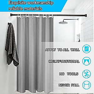 Matte Black Spring Tension Shower Curtain Rod - 40-74 Inches Adjustable Curtain Rod No Drill, Rustproof, No-drilling, Anti-slip, for Closet Bathroom Windows