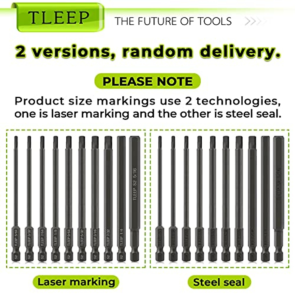 TLEEP 10 x Long 100MM 1/4 Inch Hex Head Allen Wrench Drill Bits, 5/16” to 5/64”, SAE, Magnetic Tips Screwdriver Socket Bit Set for Ikea Type Furniture (S2 Steel 5/16 inch to 5/64 inch)
