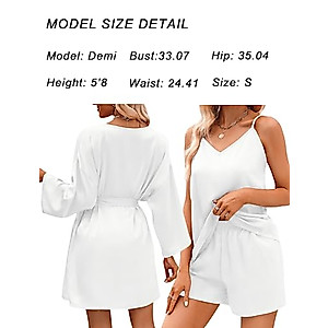 Aokosor White Silk Pajamas for Women Long Sleeve Oversized Sexy V Neck Pj Set Casual Solid 3XL