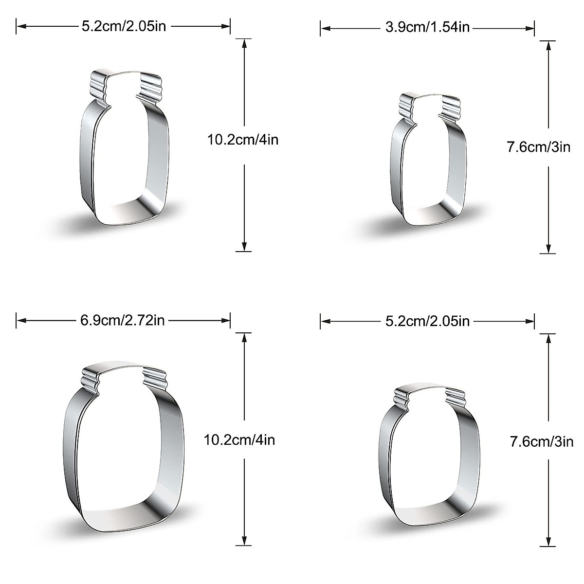 Mason Jar Cookie Cutter Shapes Baking Set - 3 Inch & 4 Inch - 4 Pieces Milk Bottle Honey Jar Pot Shaped Biscuit Stainless Steel Metal Molds Cutters for Kitchen Baking Halloween Christmas Cookie Cutter