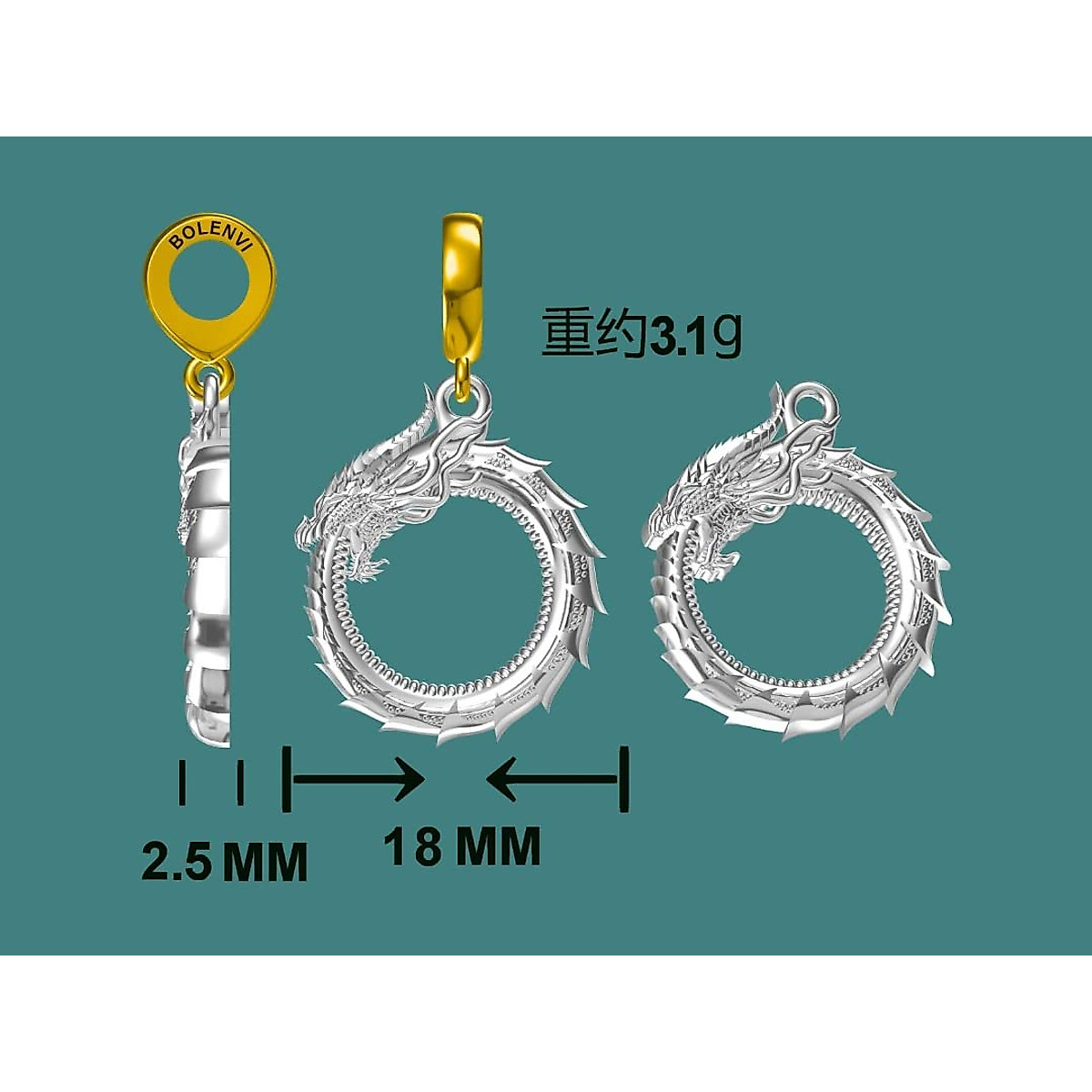 Infinity Dragon Circle Ouroboros 925 Sterling Silver Charm Bead For Pandora & Similar Charm Bracelets or Necklaces