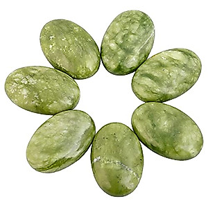 Rockcloud Oval Worry Stones,Palm Pocket Energy Stone,Healing Crystal with Velvet Bag,Green Jade