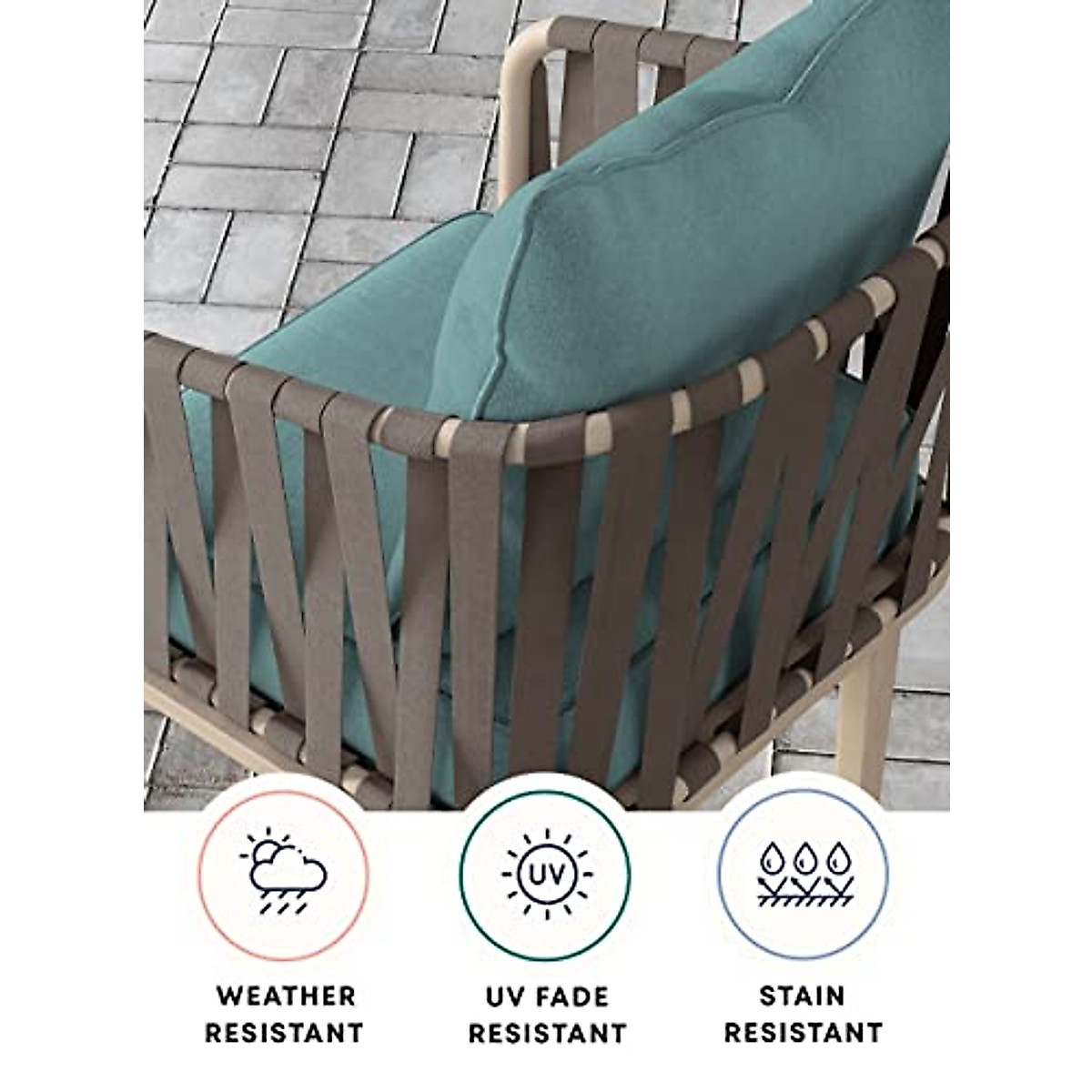 Honeycomb Outdoor Textured Solid Coastal Blue Deep Seating Patio Cushion Set: Resilient Foam Filling, Weather Resistant, Stylish Set, Seat: 24" W x 23" D x 6.5” T; Back: 27" W x 24” L