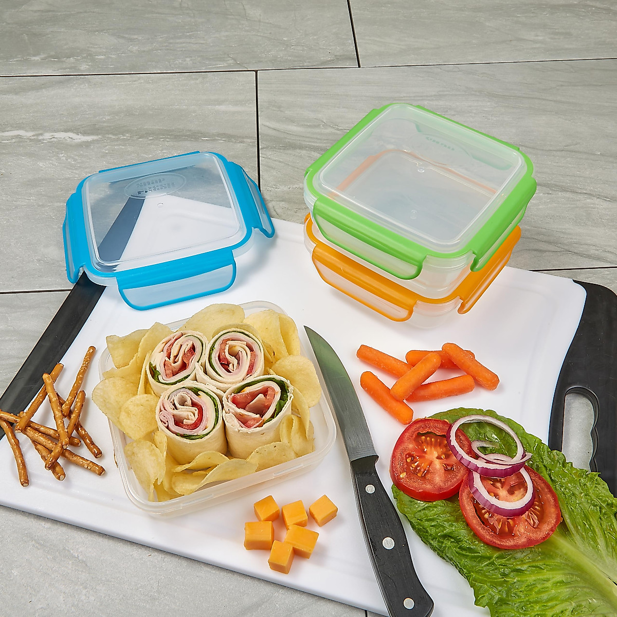 Kitchen & Cabana - 3 Pack of Large Size Sandwich Containers - Reusable, BPA Free Plastic, Snap Shut Lids with Airtight Silicone Seal. Great for Sandwiches, Snacks and Storage. (Jumbo Size - 3 Pack -