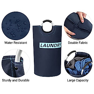 82L Large Laundry Basket Waterproof Laundry Hamper Collapsible Folding Tall Clothes Hamper Foldable Clothes Bag Folding Washing Bin Navy Blue