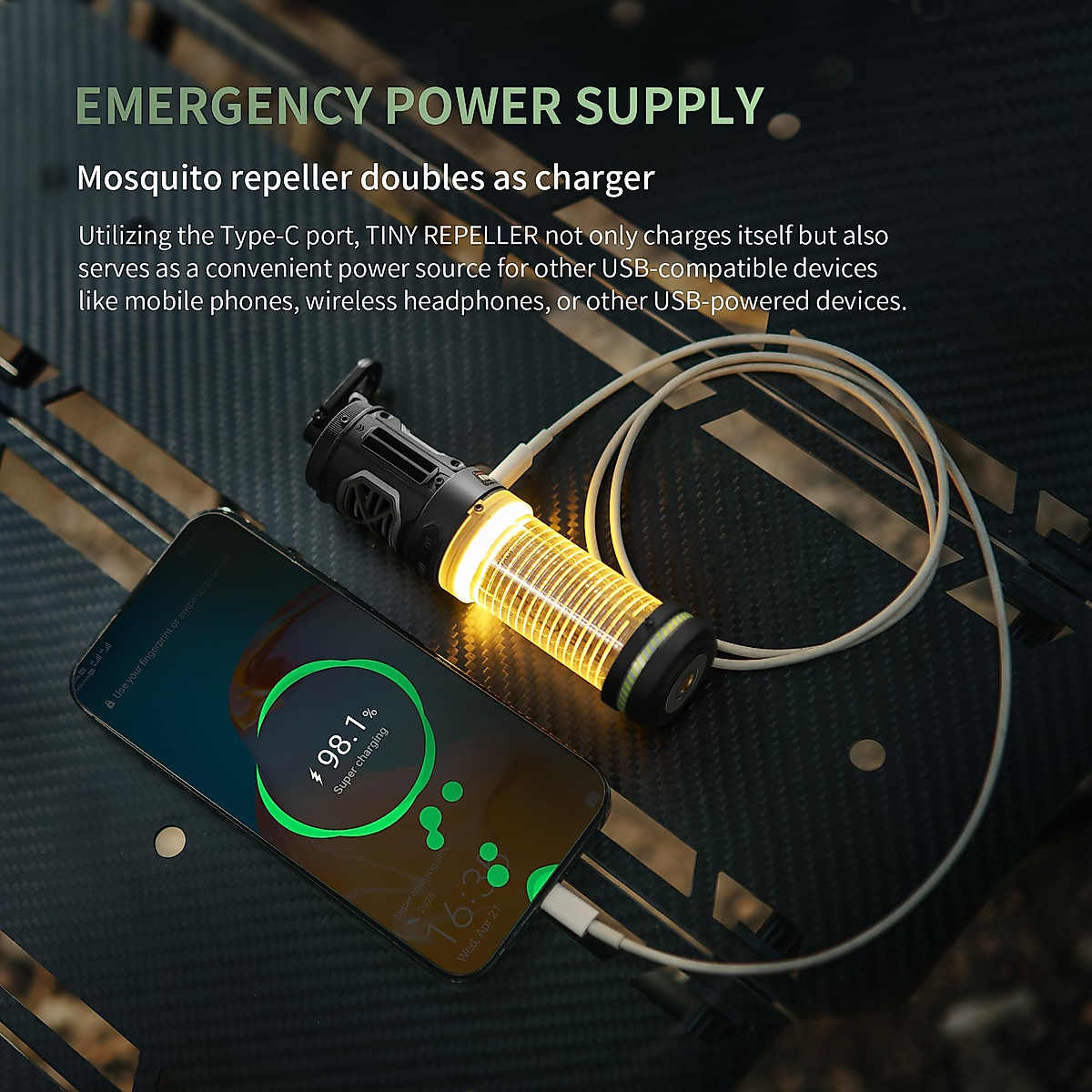 FLEXTAIL Rechargeable Tiny Mosquito Repeller 329°F Heating 30ft Protection Zone Ultra Mini with Camping Light Magnetic Design for Outdoor Camping Backpacking Patios(Repellent Pads Not Included)- Black