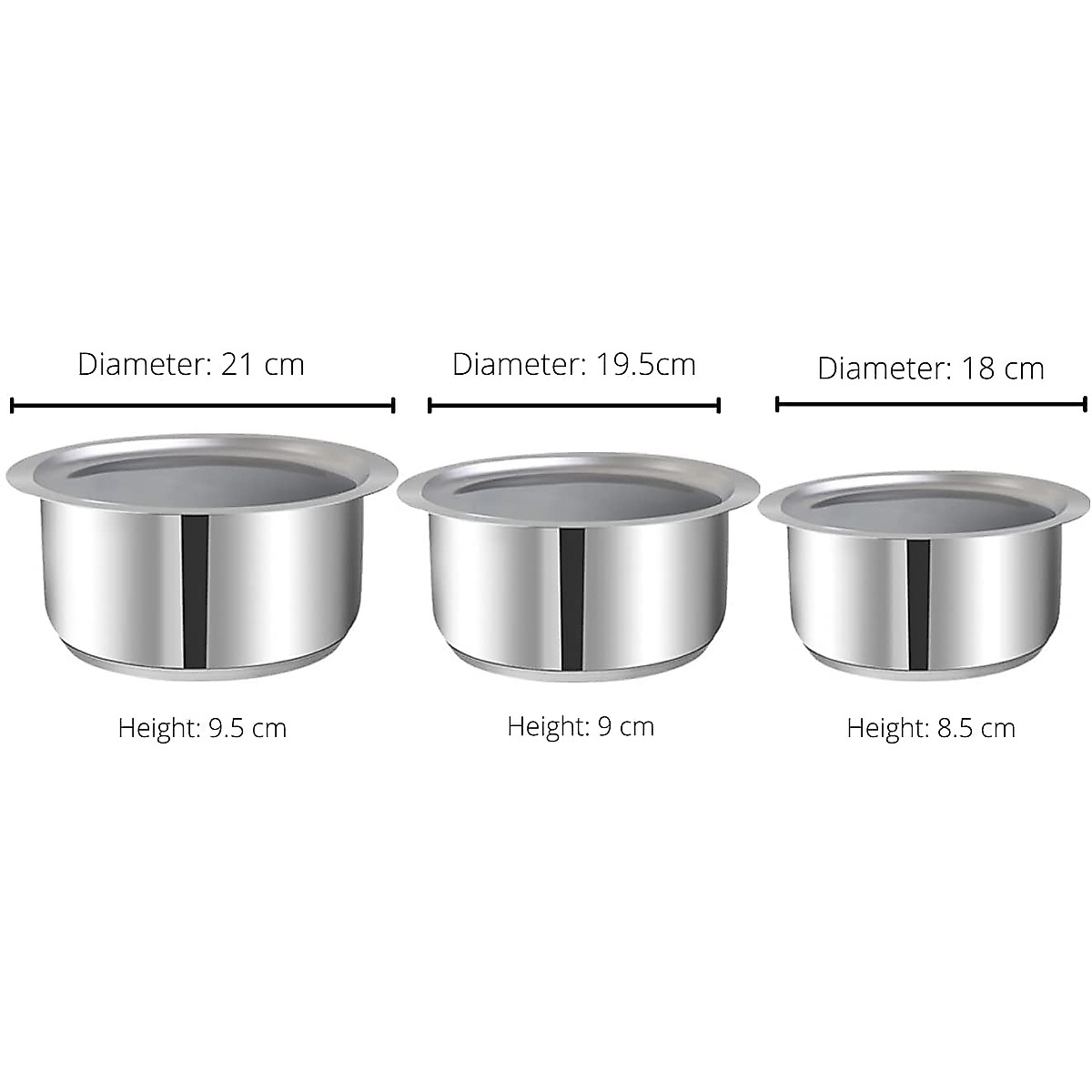 ARTISENIA 3 Pcs Stainless Steel Induction & Gas Stove Friendly Container Pot Set | Stainless Steel Tope Cookware Set with Lids