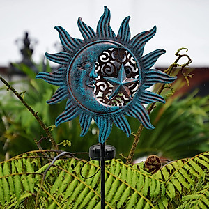 DREAMSOUL Solar Pathway Lights Outdoor Garden Decorative Metal Retro Sun Face Solar Lights with Stakes Garden LED Lights Waterproof Solar Lights Yard Art Decor for Pathway, Lawn, Patio, Party, Home