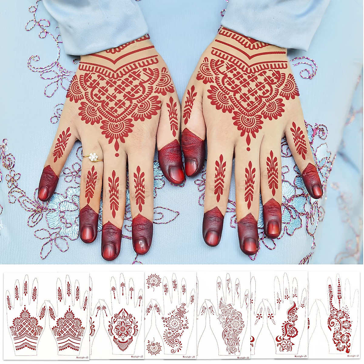 Henna Temporary Tattoo Stickers, Brown Henna Tattoo Stickers kit,Waterproof Red Ink Henna hands Tattoo,for Women Party Decorations