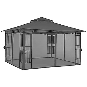 MASTERCANOPY Patio Outdoor Gazebo with Netting Screen Walls and Corner Shelf Design (11x13,Gray)