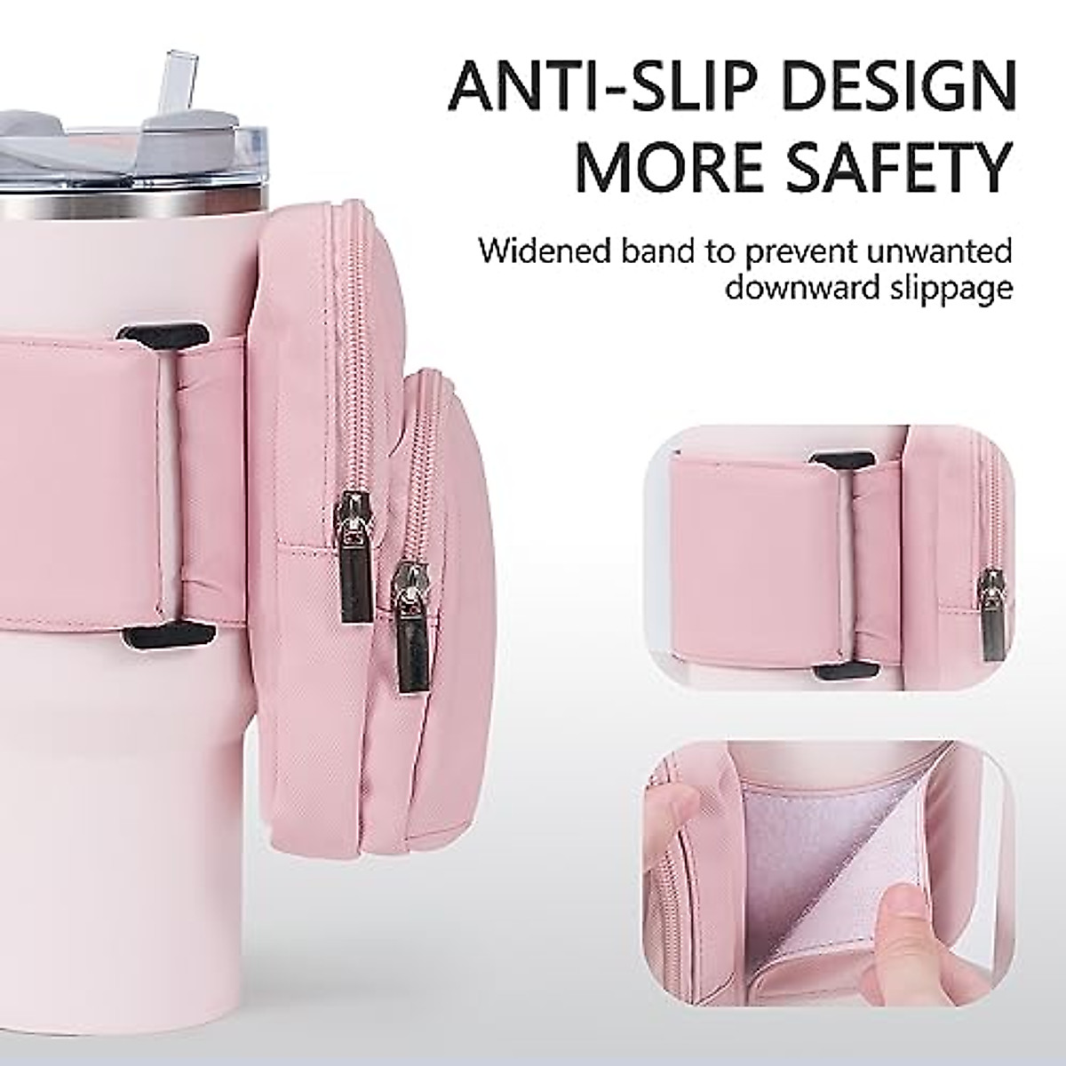 SUITMAT Large Water Bottle Pouch for Stanley Quencher Cup Tumbler, Double Layer Water Resistant Bag for iPhone 14 Pro Max, iPod Air, Credit Cards, Key, Pink (Bag Only)