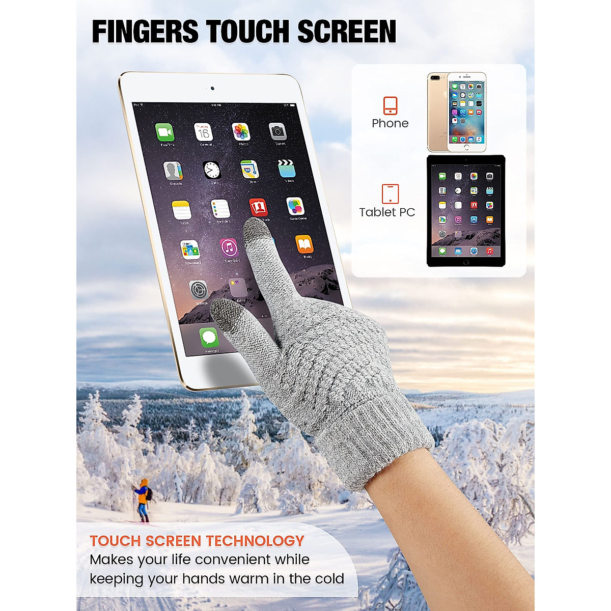 SATINIOR 6 Pair Women Winter Touch Screen Gloves Warm Fleece Lined Knit Gloves for Women(Black, Gray, Pink, Beige, White, Wine Red)