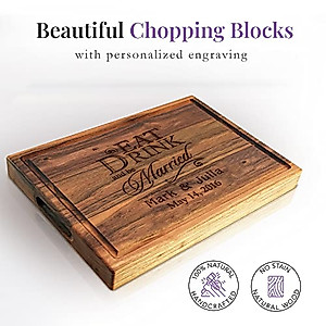 Straga Personalized Cutting Boards | Handmade Wood Engraved Charcuterie | Custom Wedding, Anniversary, Housewarming Gift for Married Couples (Eat, Drink and Be Married Design No.012)