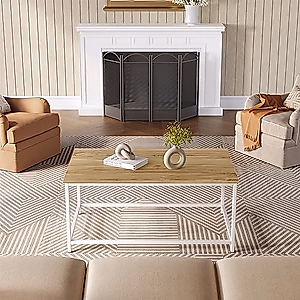 SAYGOER Coffee Table Simple Modern Coffee Tables Open Design Rectangular Minimalist Center Table for Living Room Home Office, Easy Assembly, 39.37 x 19.69 x 17.72, Oak White