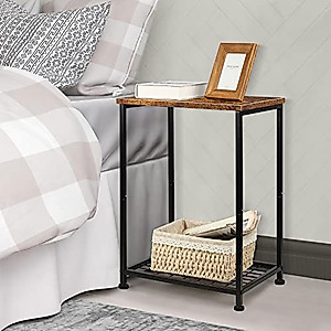 DOMYDEVM Nightstand Set of 2, 2 Tier Small End Table with Open Storage Shelf, Industrial Side Bedside for Bedroom Living Room Office Farmhouse, Rustic Brown and Black