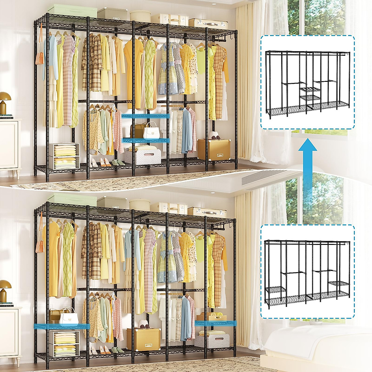 Ulif H50 Garment Rack Heavy Duty Clothes Rack, Freestanding Extra Large Portable Closet Wardrobe Rack, Clothing Racks for Hanging Clothes 89.8''W x 15.8" D x 76.4" H, Max Load 1400 Lbs, Black