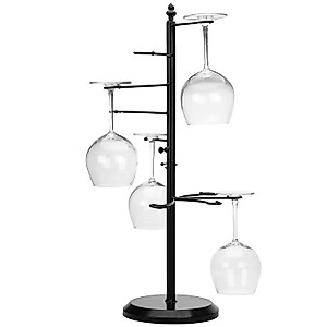 MyGift Black Metal Wine Glass Holder Countertop Stand, Spiral Hanging Wine Glass Rack, Holds 10 Stemware Glasses