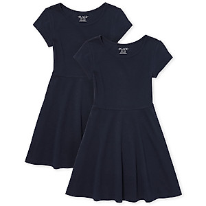 The Children's Place girls Short Sleeve Basic Skater Dress, Tidal 2 Pack, Medium US