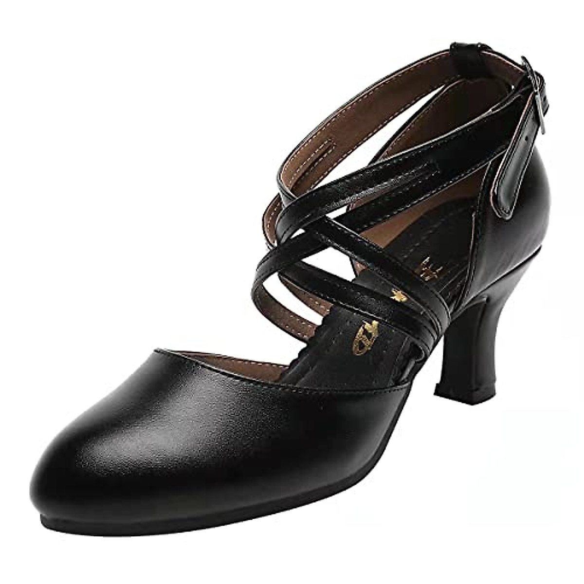 Women's Cross Strap Character Shoes Non-Slip Salsa Latin Ballroom Dance Pumps Black Wedding Heels (8 / Black)