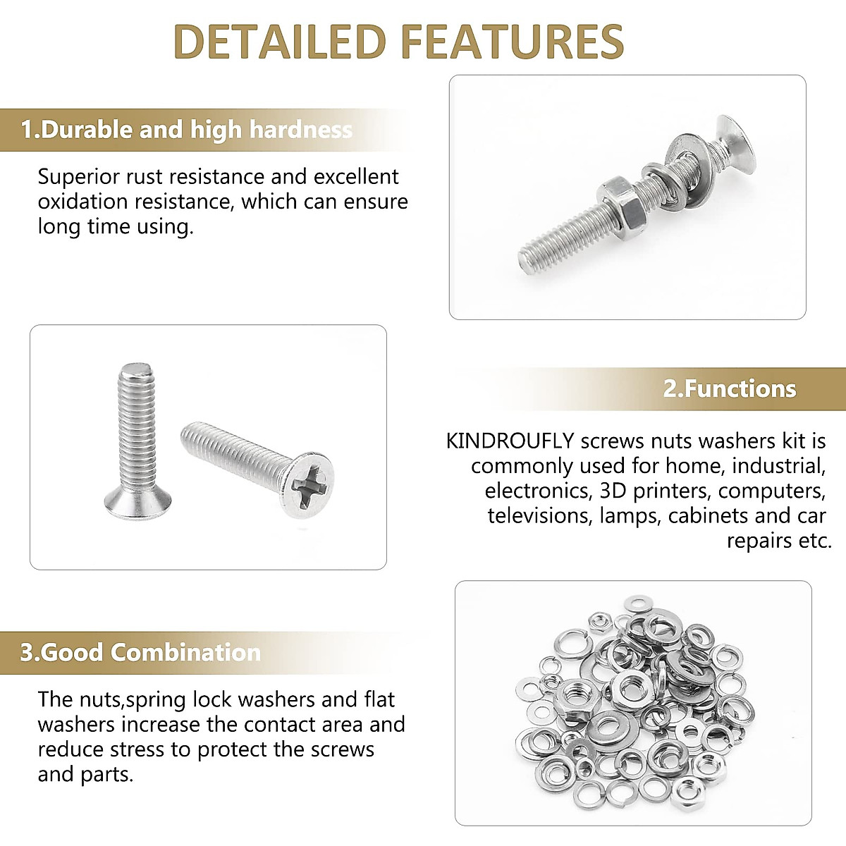 1504 Pieces Phillips Countersunk Head Machine Screws Nuts Washers Kit, Kindroufly M2 M3 M4 Screw Assortment Kit, Machine Screws, 304 Stainless Steel