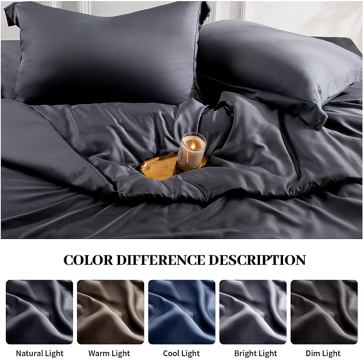 NEXHOME PRO Duvet Cover Set King - Lightweight Organic Viscose from Bamboo Cooling Duvet Cover for Hot Sleepers 104"x90" 3pcs Breathable Dark Grey Bedding with Corner Ties,Zipper Closure,No Insert