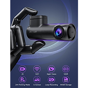 OMBAR Dash Cam 2K Built-in WiFi, Dash Camera for Cars with 0.96" LCD Display, Car Camera with 64G SD Card, Night Vision, Loop Recording, G-Sensor, 24 Hours Parking Monitor, APP, 150°Wide Angle