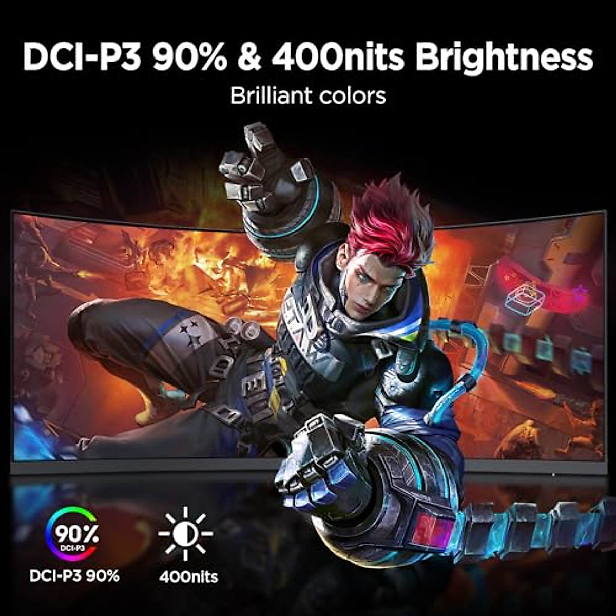 KOORUI 34-inch Ultrawide Curved WQHD 3440×1440 Gaming Monitor, 165Hz 144Hz Curved 1000R- PIP/PBP, 1ms with DisplayHDR 400, DCI-P3 90% Color Gamut, FreeSync Premium, HDMI/DisplayPort, 34E6UC