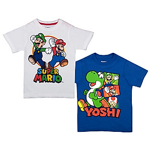 Nintendo Super Mario Bros. Boys Mario Kart & Friends Graphic Short Sleeve T-Shirts, (8, Blue) 2Pack