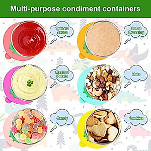 6PCS Kid Condiment Sauce Containers, 1.9oz/55ml Salad Dressing Containers To Go, Reusable Ketchup Condiment Storage Container and Silicone Lid Bento Box Accessories for Lunch Box Picnic(Dinosaur)
