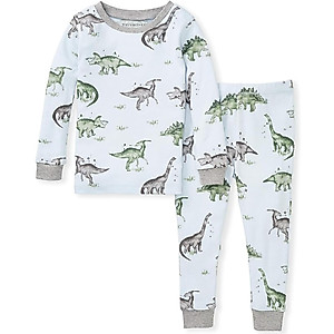 Burt's Bees Baby baby boys Pajamas, Tee Pant 2-piece Pj Set, 100% Organic Cotton and Toddler Pajama Bottoms, Happy Herbivores, 3T US