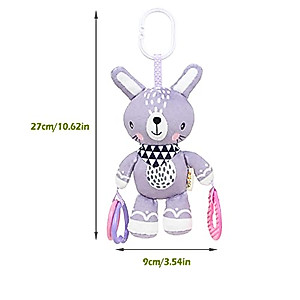 AIPINQI Baby Hanging Toy Cartoon Animal Stuffed Rattle Bell Carseat Toys Crib Car Seat Travel Stroller Soft Plush Toys with Wind Chimes, Grey