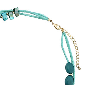 COIRIS Multi Layer Shell Beaded Statement Necklace for Women Jewelry (N0001-Teal)