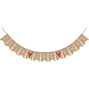 SWYOUN Burlap Let's Get Cray Banner Summer Crawfish Party Supplies Lobster Theme Birthday Party Mantle Fireplace Decoration