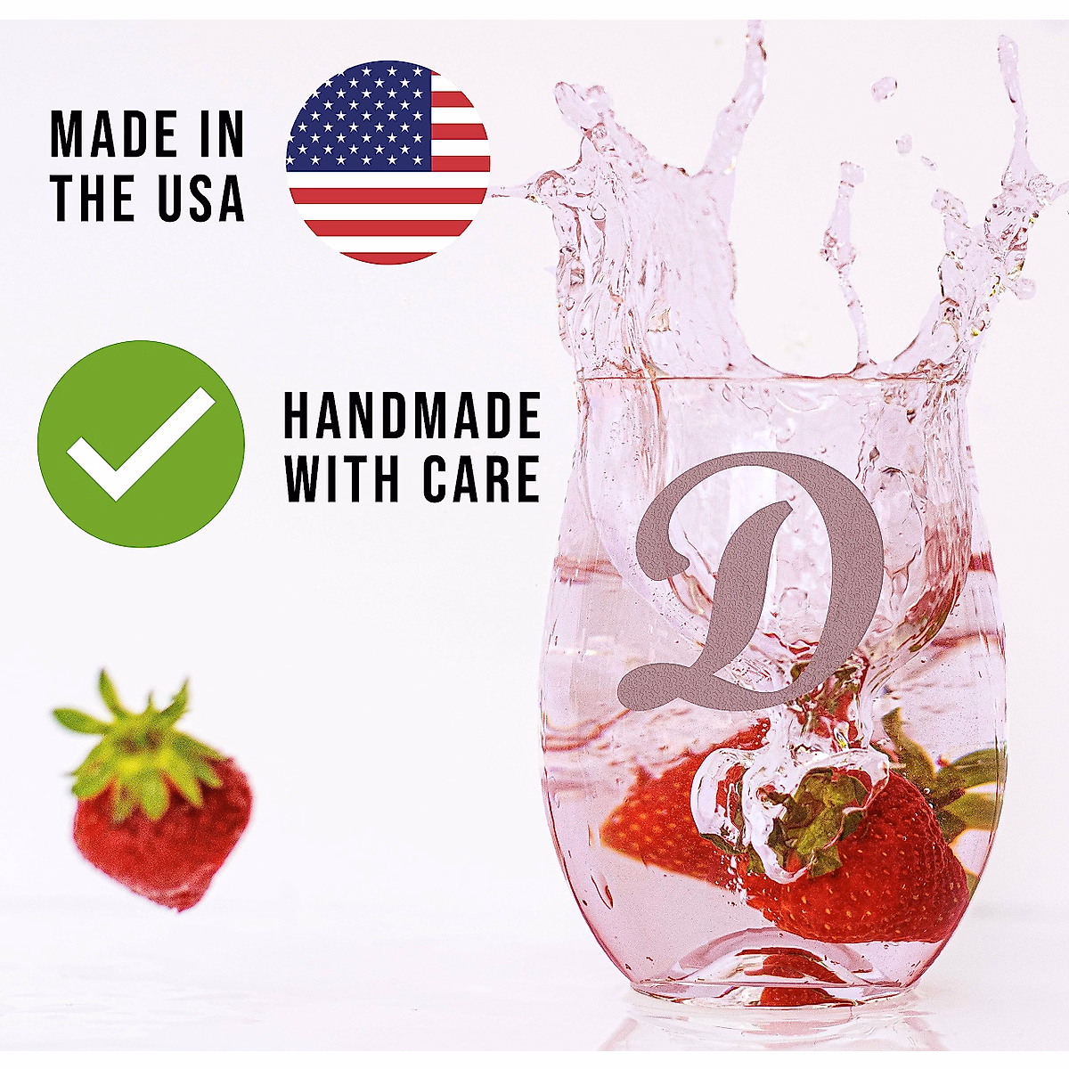 Etched Monogram 17oz Stemless Wine Glass (Letter D) A-Z Personalized wine glasses Custom Wine glasses Customized gifts for Her Women Initial Monogrammed Engraved