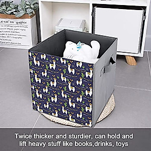 Llama Cactus Foldable Storage Bins Printd Fabric Cube Baskets Boxes with Handles for Clothes Toys, 11x11x11