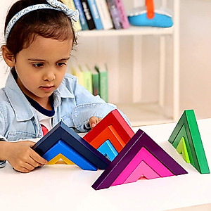 Lewo Wooden Rainbow Stacking Game Stacker Geometry Building Blocks Creative Nesting Educational Toys Kids Toddlers (Rainbow Stacking Game)