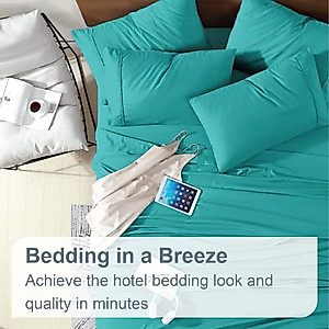 Swift Home Cal King 6-Piece Microfiber Sheet Sets (Includes 2 Bonus Pillowcases), Ultra-Soft Brushed - Extremely Durable - Easy Fit - Wrinkle Resistant, Cal King, Larkspur Blue