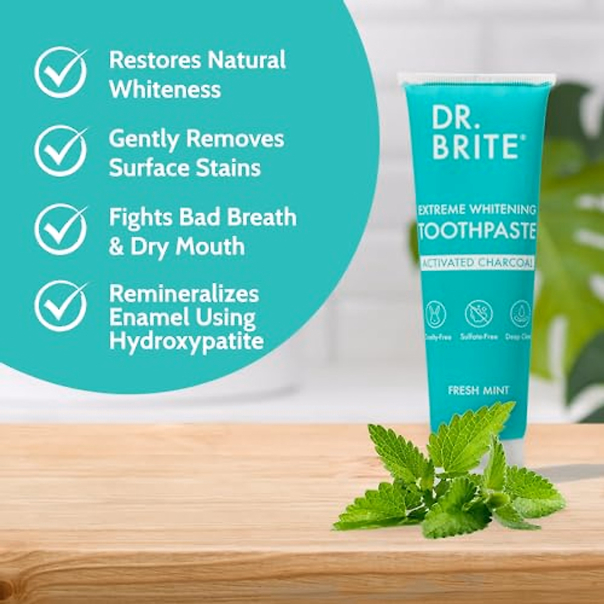 Dr. Brite Whitening Hydroxyapatite Toothpaste, Fluoride and Sulfate Free, Doctor Formulated with Plant-Based Ingredients, Mint, 5 oz - 3 Pack