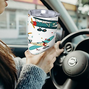 AYCZN Vintage Planes 20 OZ Tumbler Stainless Steel Travel Coffee Mug, Cartoon Aircraft Insulated Water Bottle with Lid and 2 StrawsLeakproof Thermal Cup