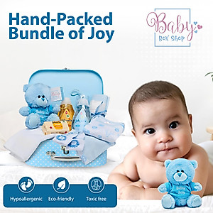 Baby Box Shop Baby Shower Gifts Boy - 12 pcs Newborn Essentials for New Born Baby Boy Gifts - New Baby Boy Gifts Set, Newborn Baby Boy Hamper Gift for Baby Boy - Newborn Baby Boy Gifts Set - Blue