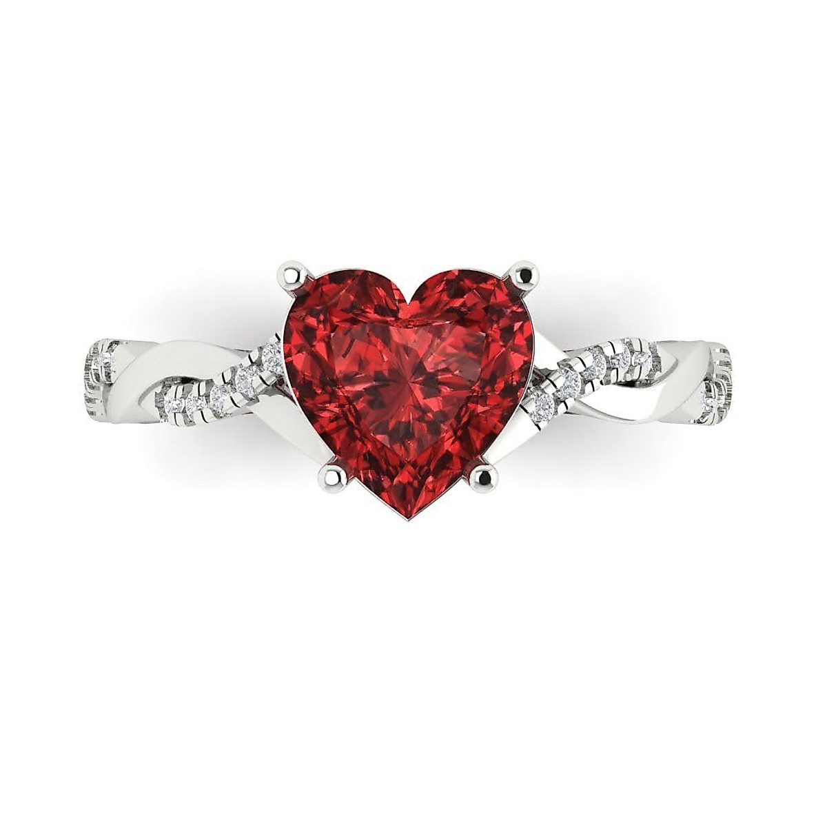 Clara Pucci 2.13ct Heart Cut Criss Cross Solitaire Halo Garnet Designer Wedding Bridal art deco Anniversary Ring 14k White Gold 4.25