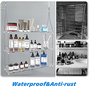 laapee Over the Door Shower Caddy, Hanging Shower Organizer Shelves for Bathroom Door, 3-Tier Acrylic Shower Rack, Rustproof & Waterproof Storage Shelf with 5 Hooks