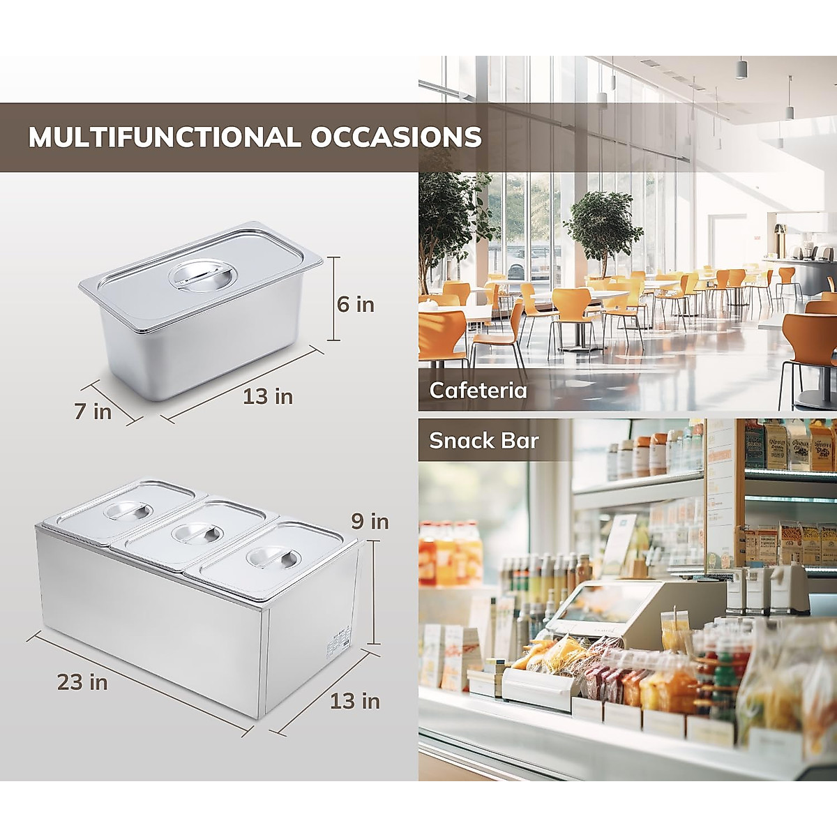 SYBO Commercial Grade Stainless Steel Bain Marie Buffet Food Warmer Steam Table for Catering and Restaurants, Good for Parties Buffet Servers and Warmers, 3 Sections with Tap, Sliver