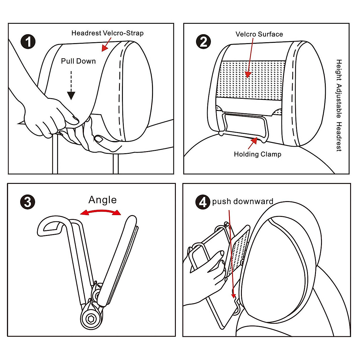 TFY Universal Car Headrest Mount Holder with Angle- Adjustable Holding Clamp for Tablets -Compatible with iPad 9th Gen - iPad Mini - iPad Air - iPad Pro - Samsung Galaxy Tab S8 - Tab A and More